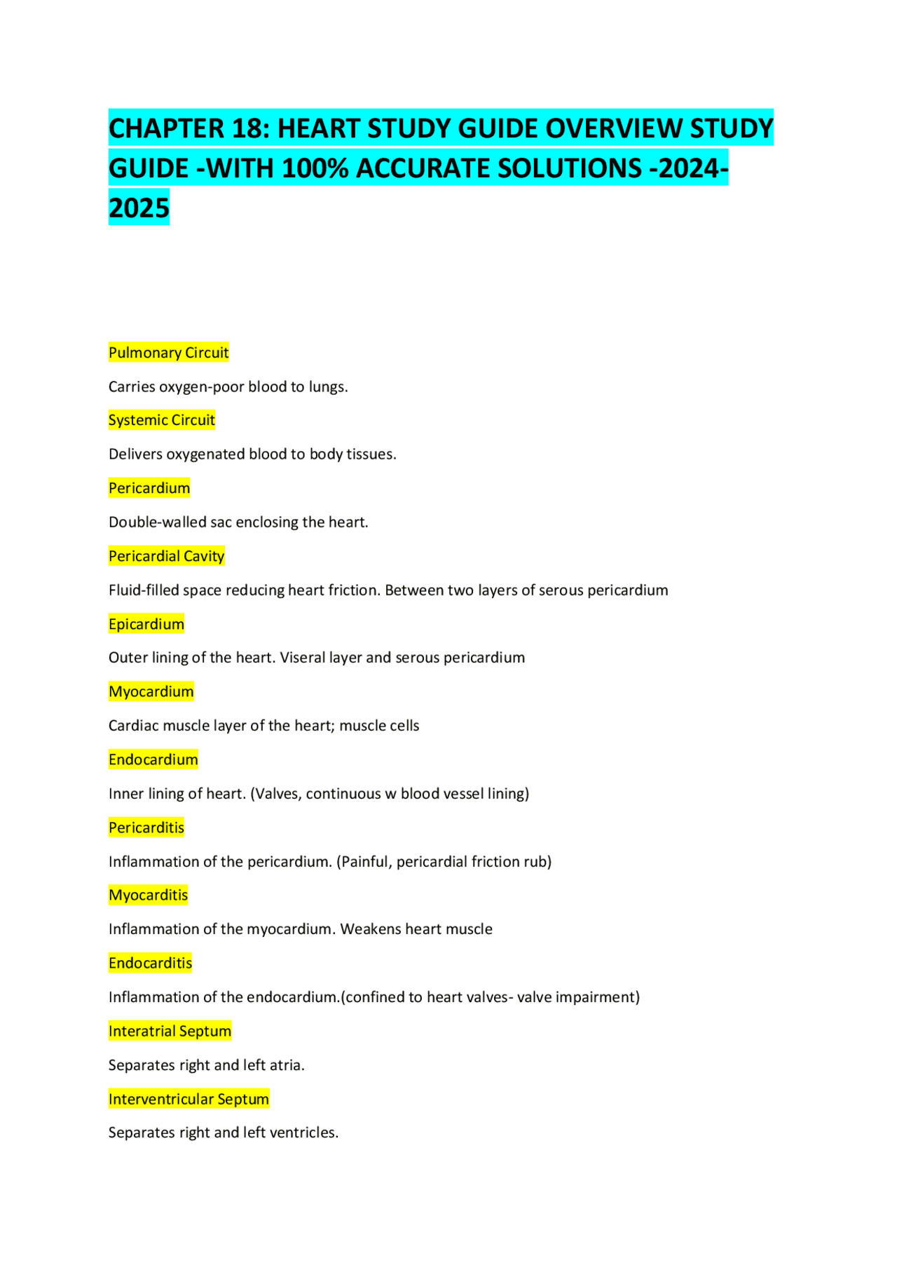 Heart Anatomy and Physiology Study Guide: Comprehensive Overview with ...