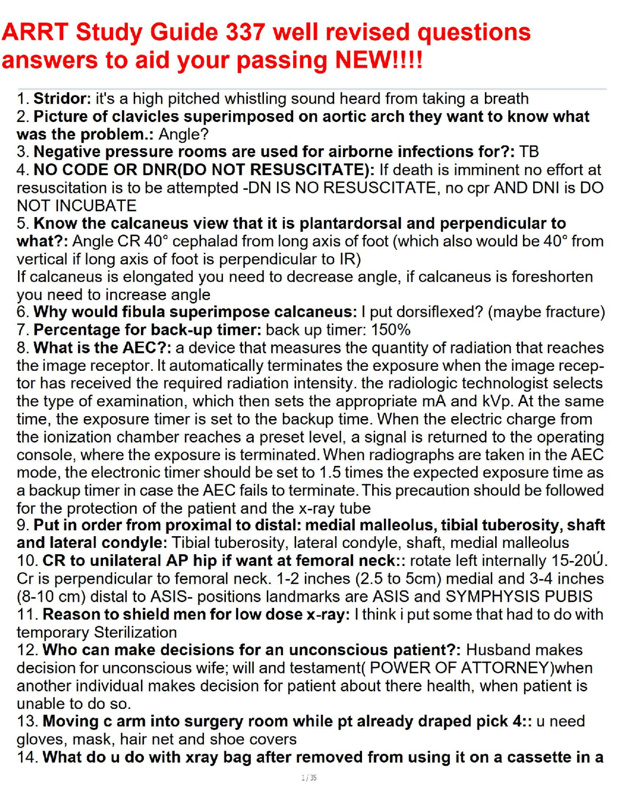 ARRT Study Guide 337 well revised questions answers to aid your passing ...