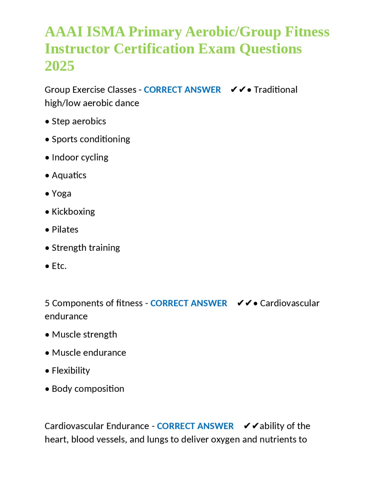 AAAI ISMA Primary Aerobic/Group Fitness Instructor Certification Exam ...