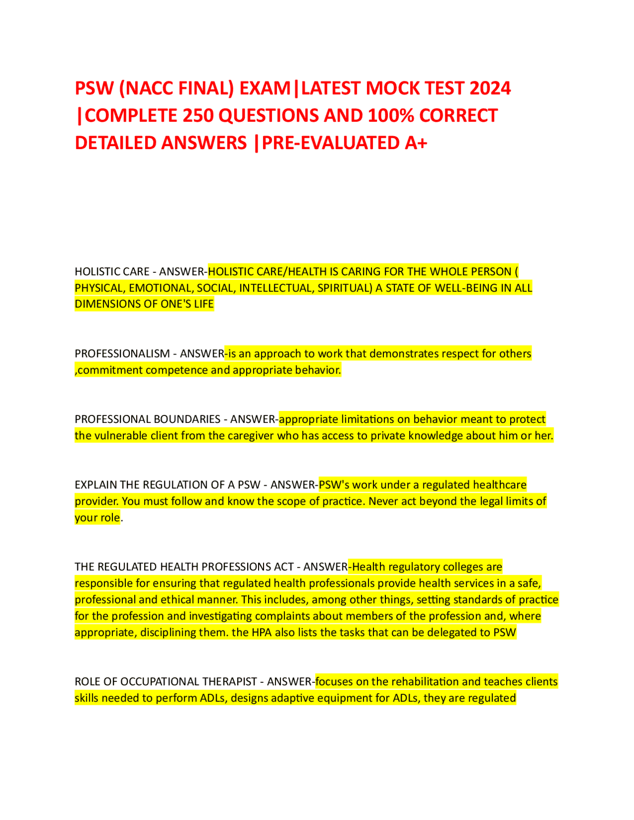 PSW (NACC FINAL) EXAM: Comprehensive Mock Test with Detailed Answers ...