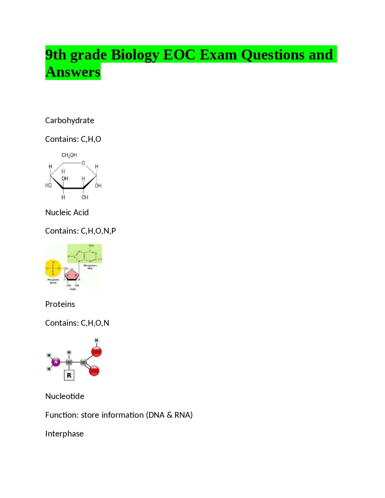 9th grade Biology EOC Exam Questions and Answers with Accurate ...