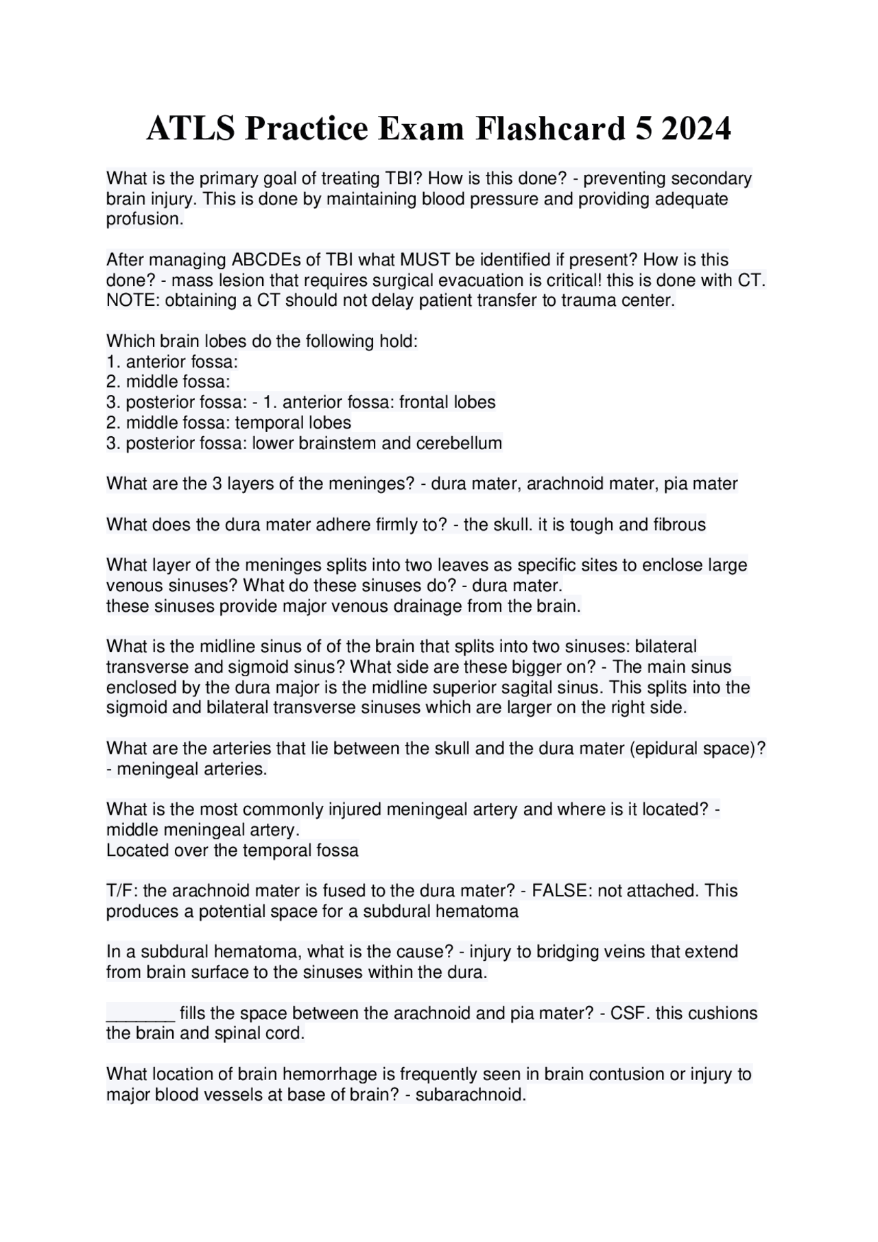 ATLS practice Exam Questions and Answers 2024.pdf, Exams of Medicine ...