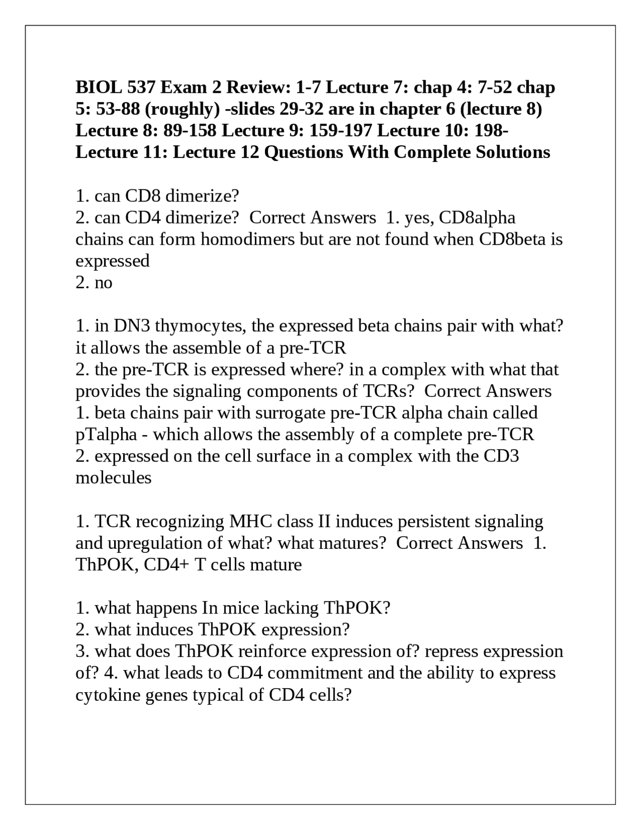 BIOL 537 Exam 2 Review: 1-7 Lecture 7: chap 4: 7-52 chap 5: 53-88 ...
