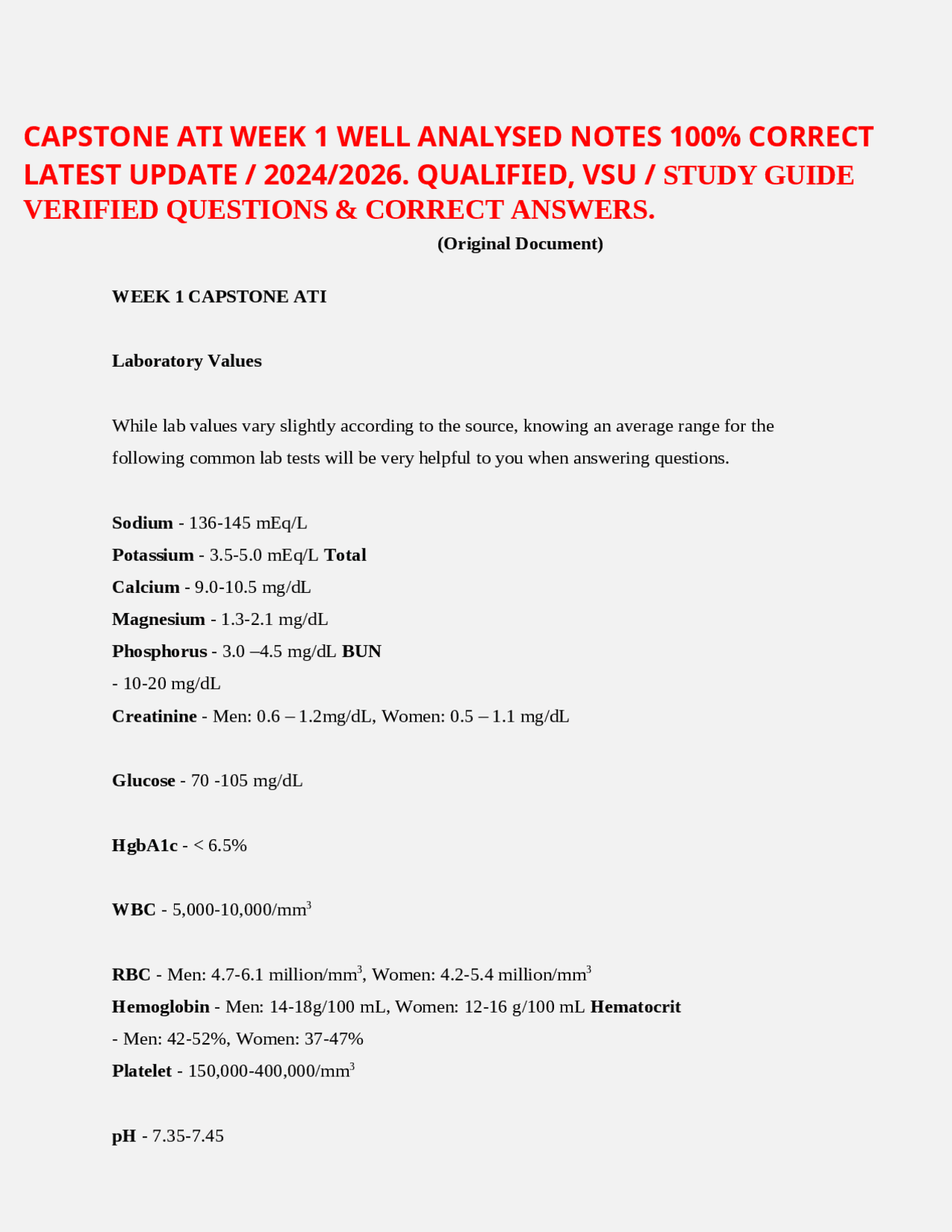 CAPSTONE ATI WEEK 1 WELL ANALYSED NOTES 100% CORRECT LATEST UPDATE ...