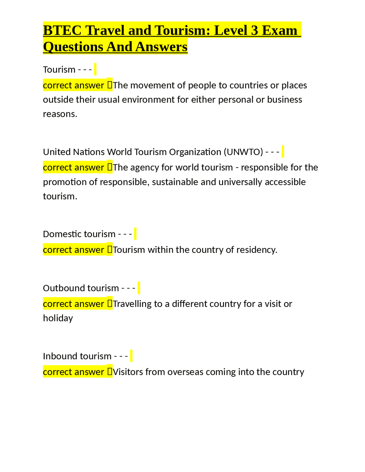 BTEC Travel and Tourism: Level 3 Exam Questions And Answers | Exams ...