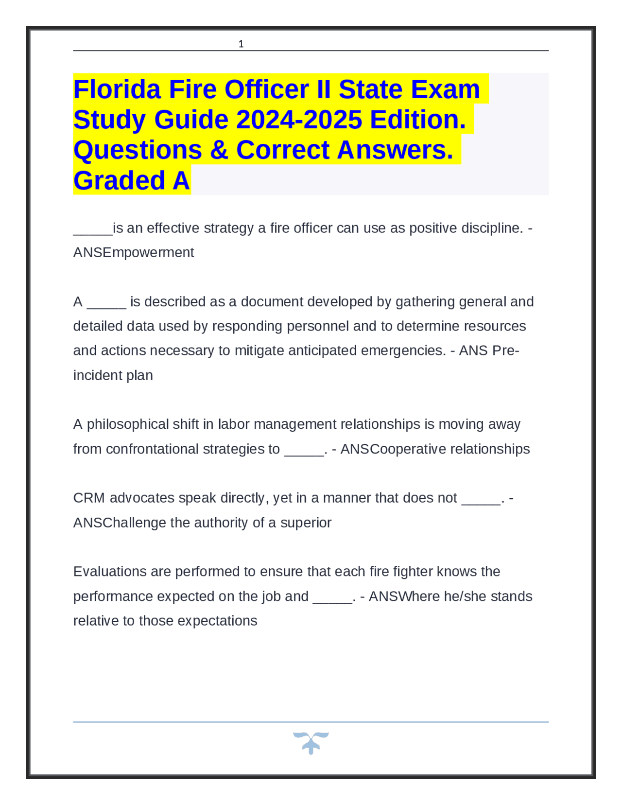 Florida Fire Officer II State Exam Study Guide: Questions & Answers ...