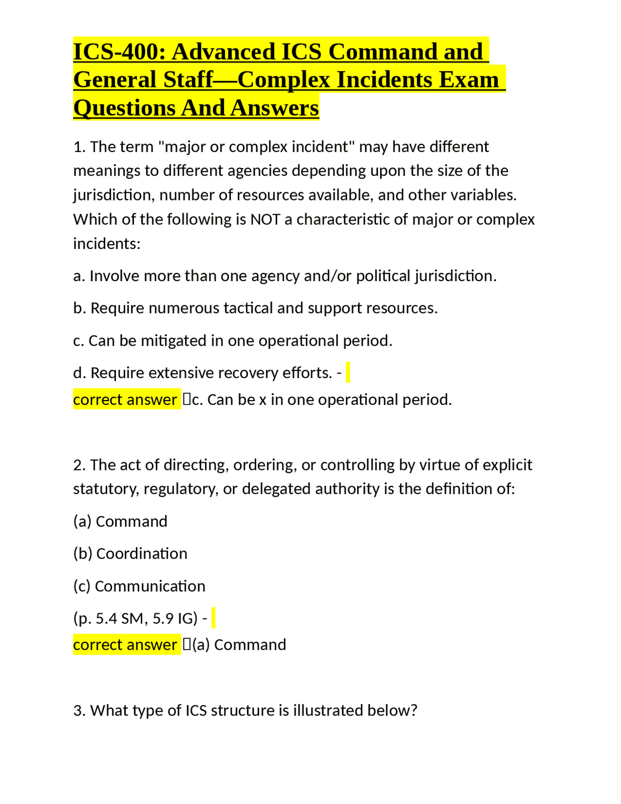 ICS-400: Advanced ICS Command and General Staff—Complex Incidents Exam ...