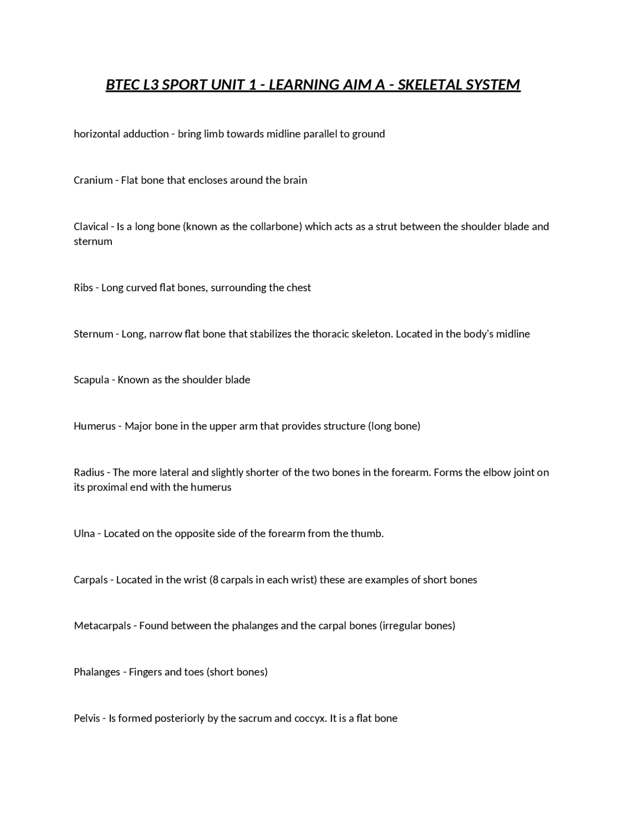 BTEC L3 SPORT UNIT 1 - LEARNING AIM A - SKELETAL SYSTEM | Exams ...