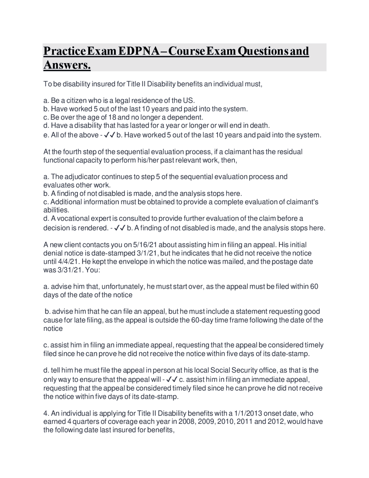 Practice Exam EDPNA – Course Exam Questions and Answers. | Exams ...