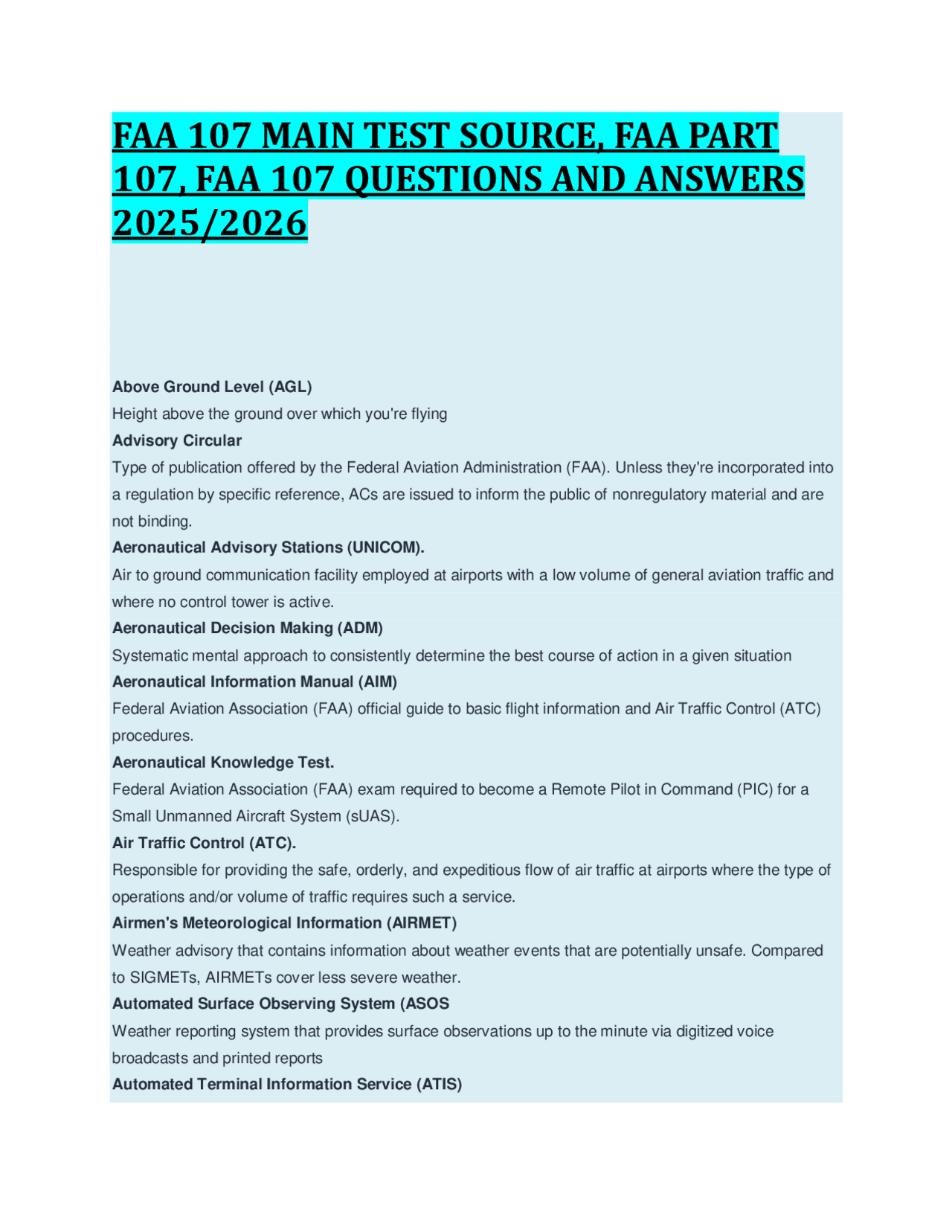 FAA Part 107: Glossary of Terms and Concepts for Remote Pilots | Exams ...