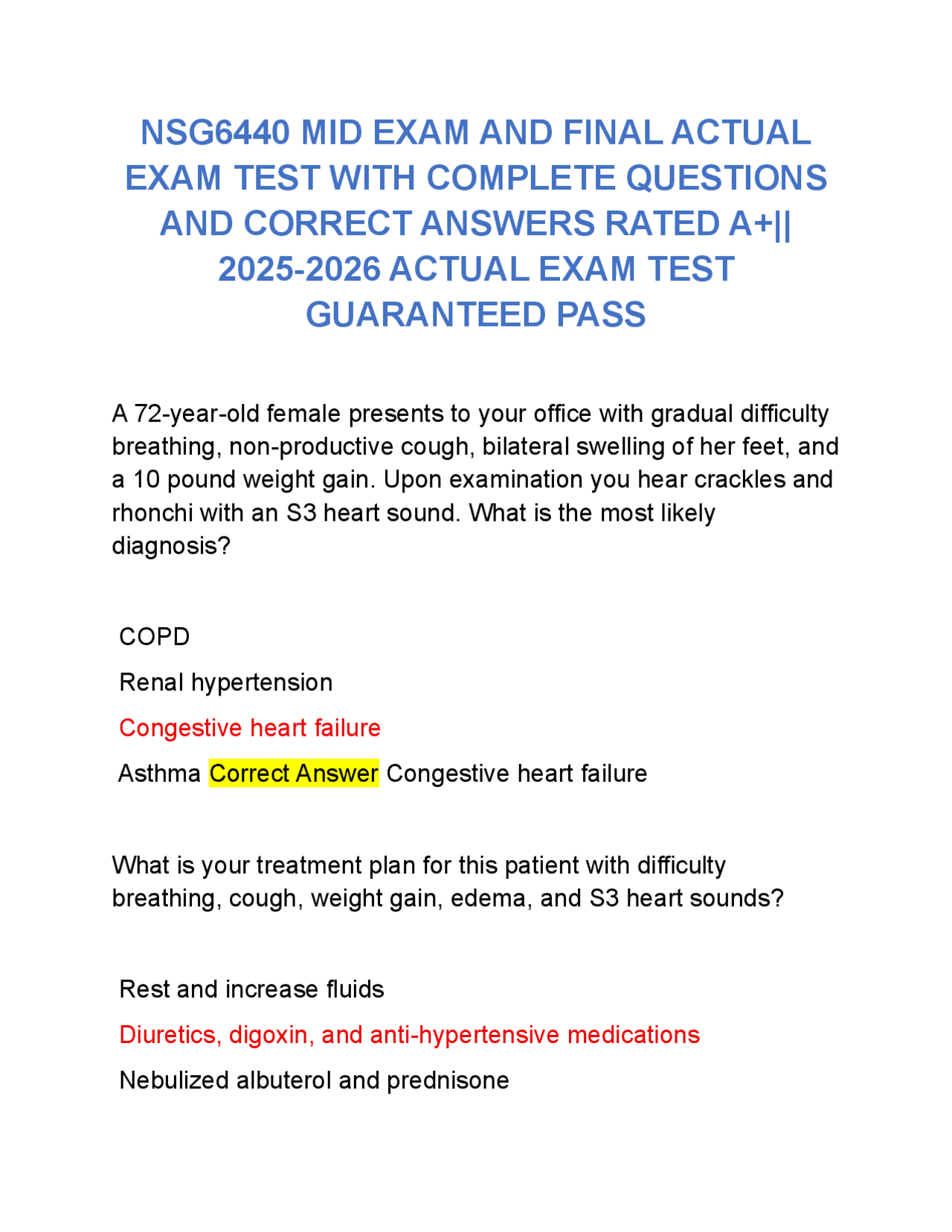 NSG6440 MID EXAM AND FINAL ACTUAL EXAM TEST WITH COMPLETE QUESTIONS AND ...