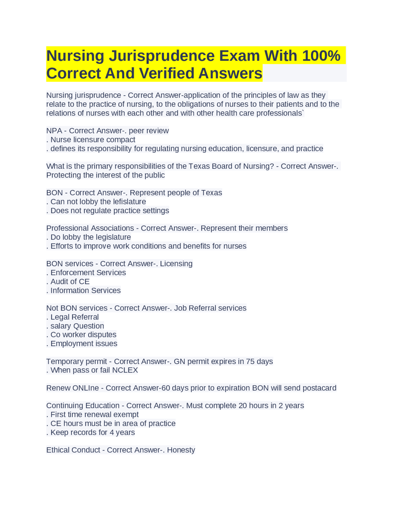 Nursing Jurisprudence Exam: Questions and Answers for Nursing Students ...