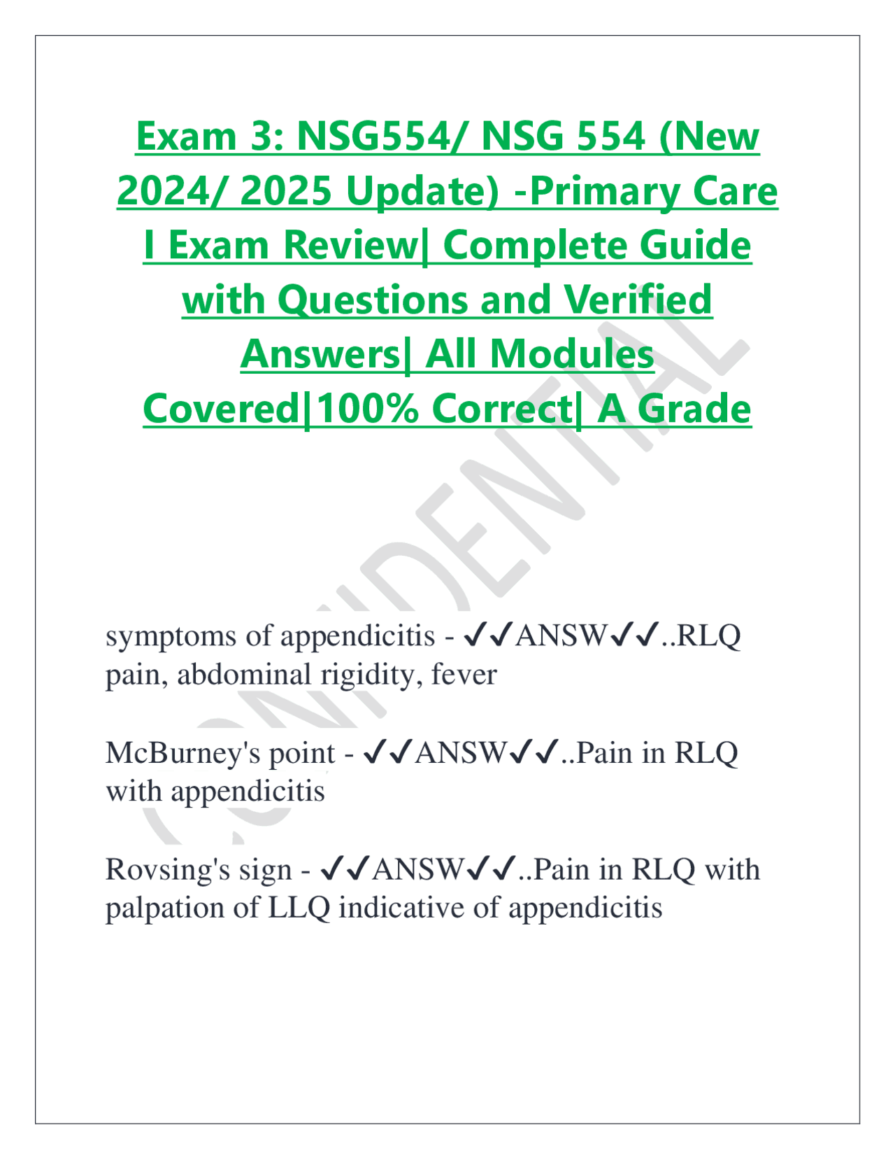 Exam 3: NSG554/ NSG 554 (New 2024/ 2025 Update) -Primary Care I Exam ...