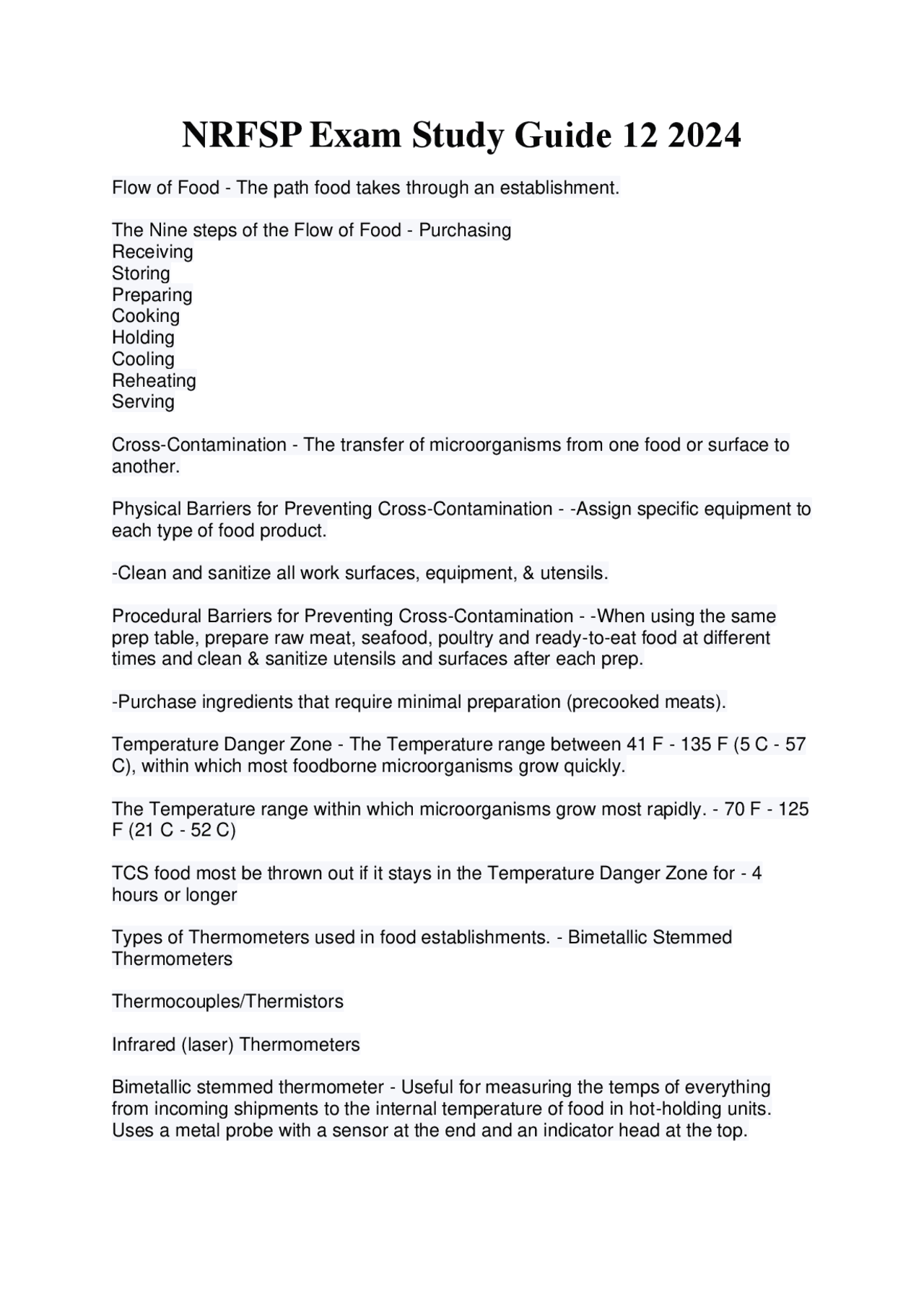 NRFSP Exam study Guide Questions with Solutions, Study Guides, Projects, Research of Food ...