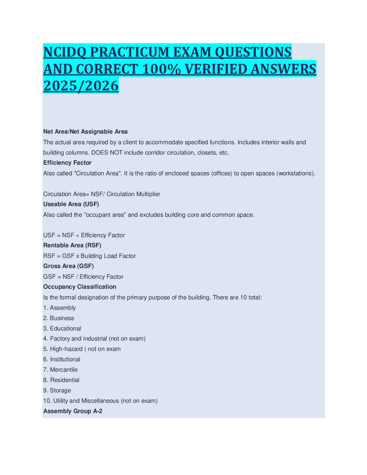 NCIDQ Practicum Exam Questions and Answers: Interior Design and ...