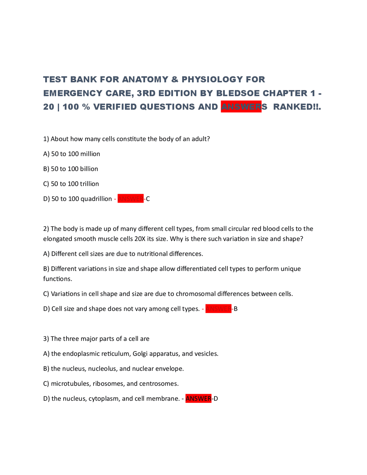 TEST BANK FOR ANATOMY.pdf | Exams Nursing | Docsity