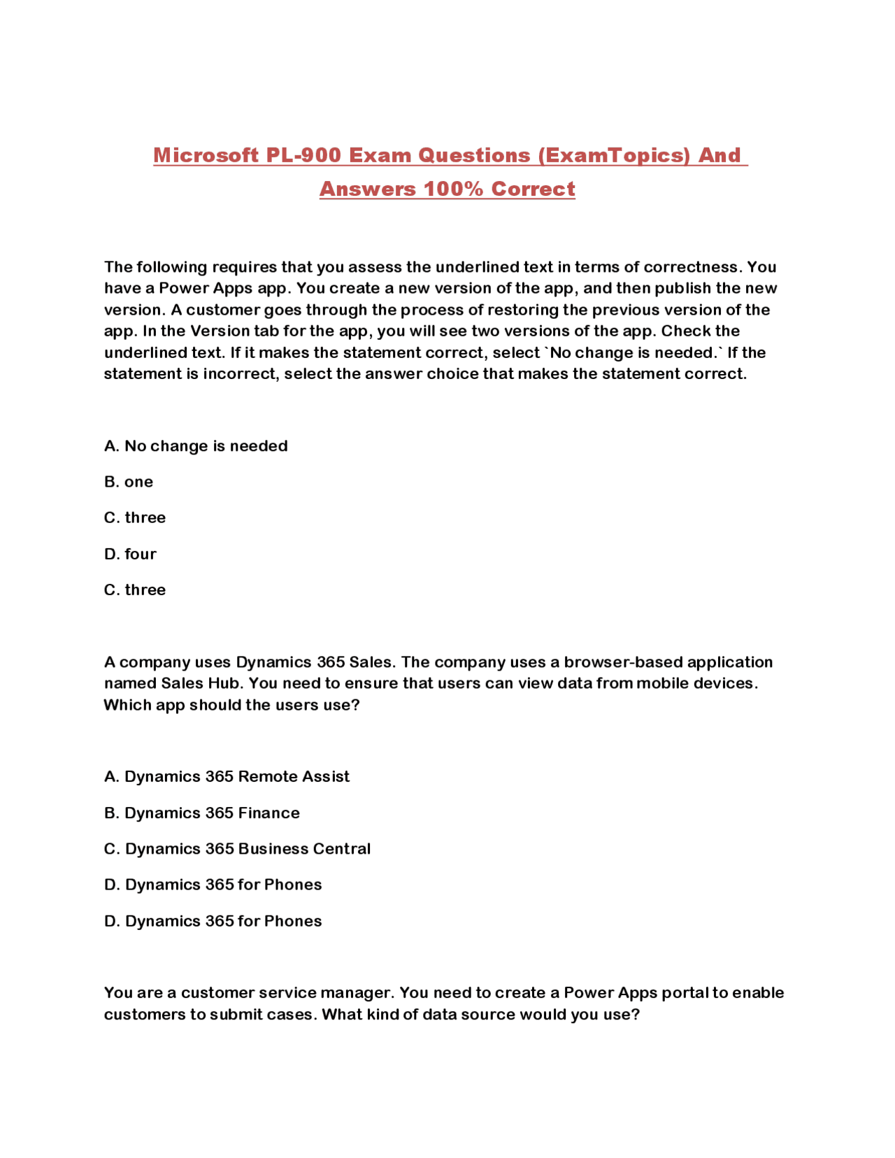 Microsoft PL-900 Exam Questions (ExamTopics) And Answers 100% Correct ...
