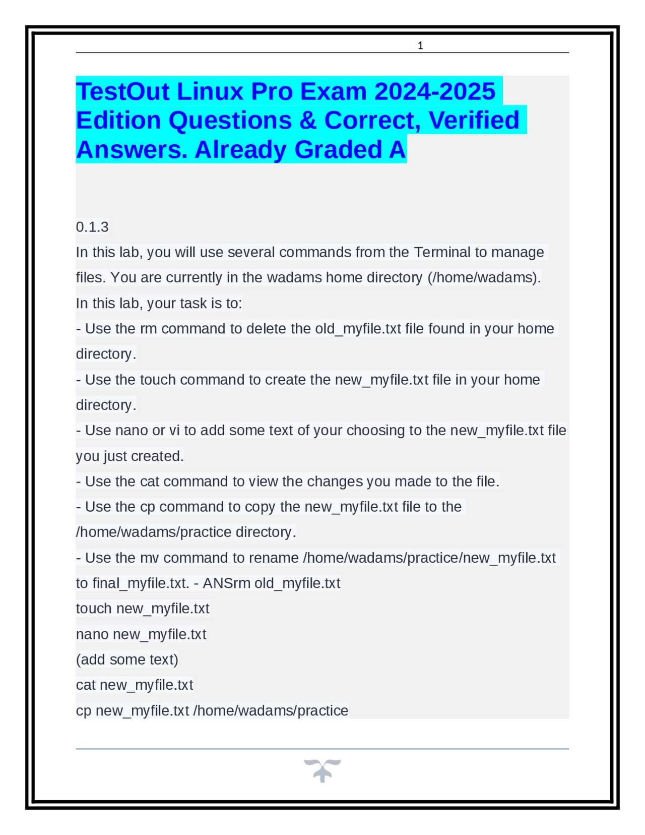 TestOut Linux Pro Exam 2024-2025 Edition Questions & Correct, Verified ...