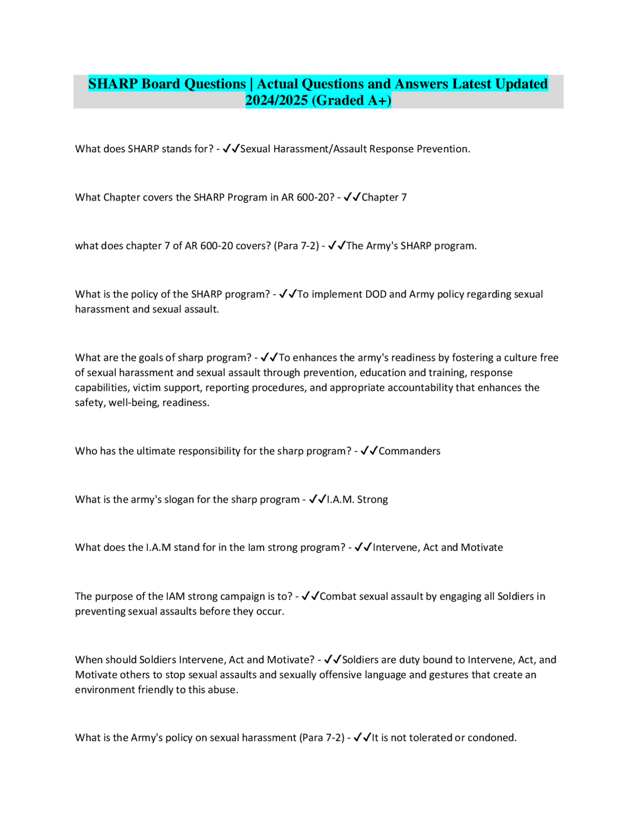 SHARP Board Questions | Actual Questions and Answers Latest Updated ...