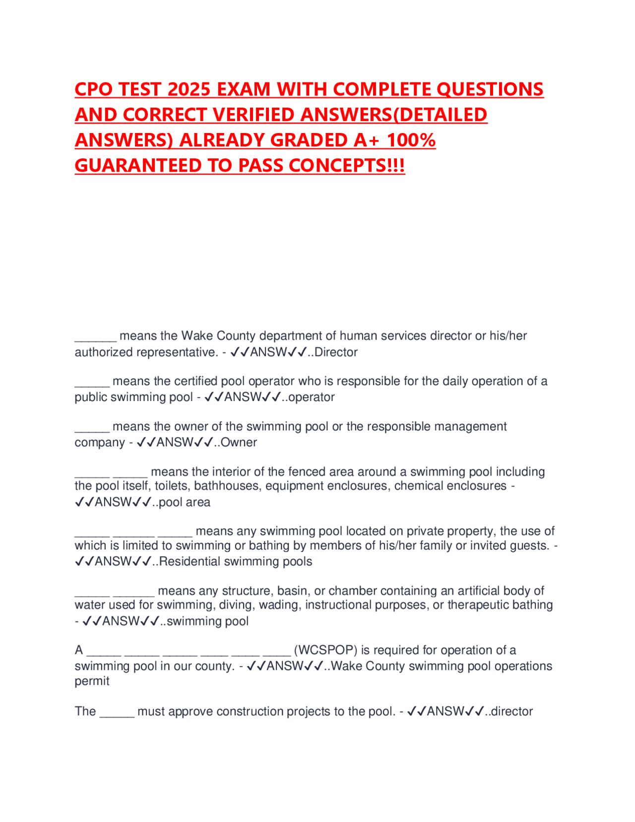 CPO TEST 2025 EXAM WITH COMPLETE QUESTIONS AND CORRECT VERIFIED ANSWERS ...