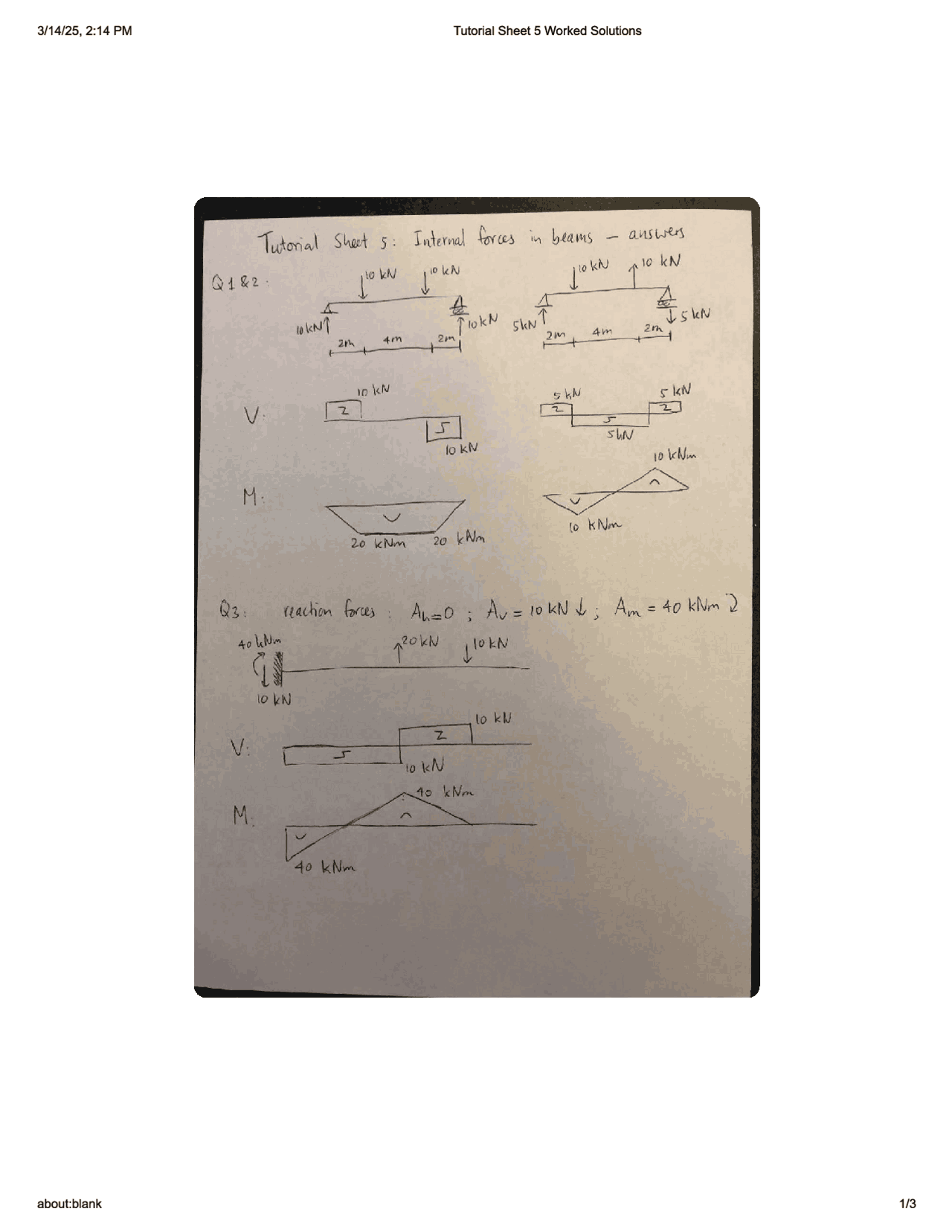 Tutorial Sheet 5 Worked Solutions Engineering Statics And Dynamics Exercises Engineering