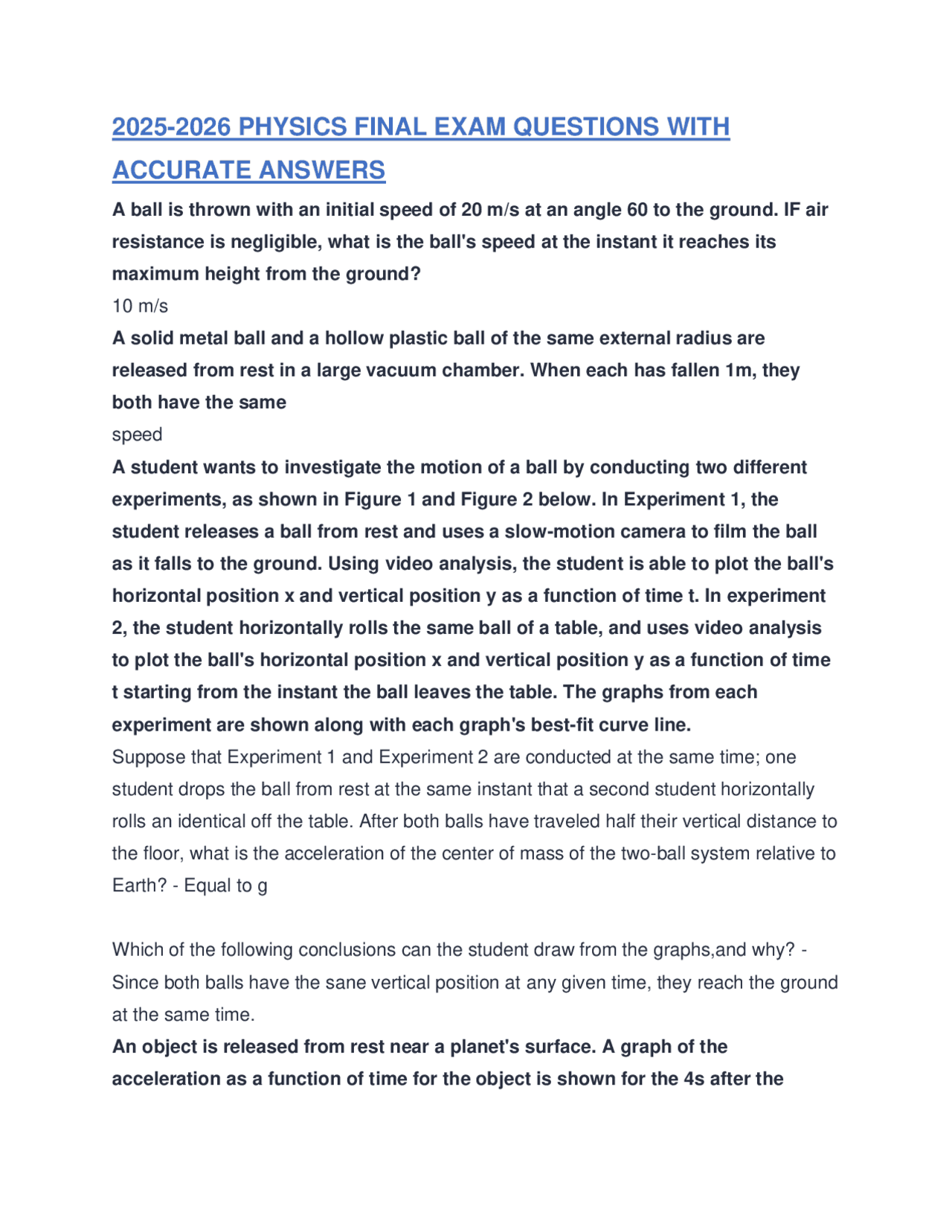 2025-2026 PHYSICS FINAL EXAM QUESTIONS WITH ACCURATE ANSWERS | Exams ...