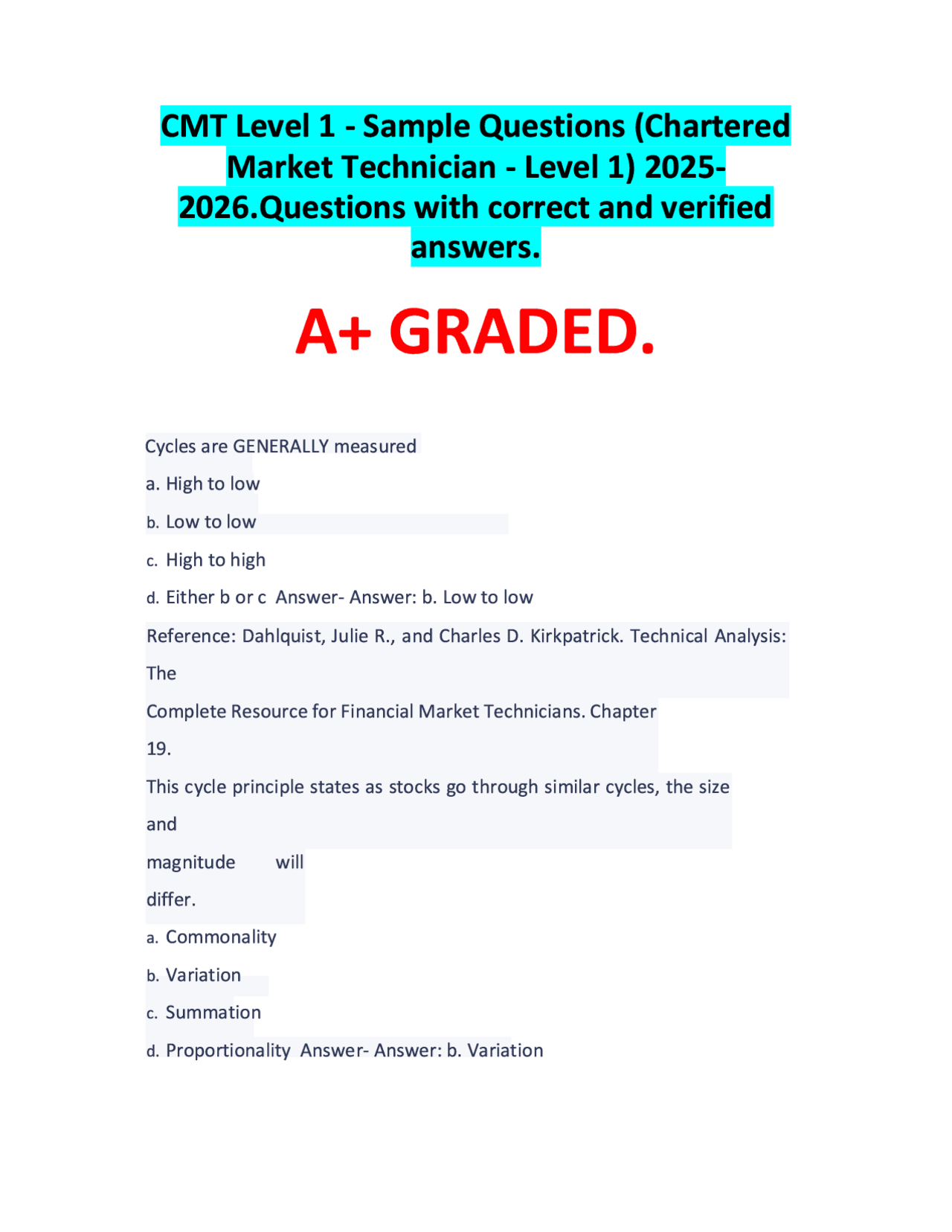 CMT Level 1 - Sample Questions (Chartered Market Technician - Level 1 ...