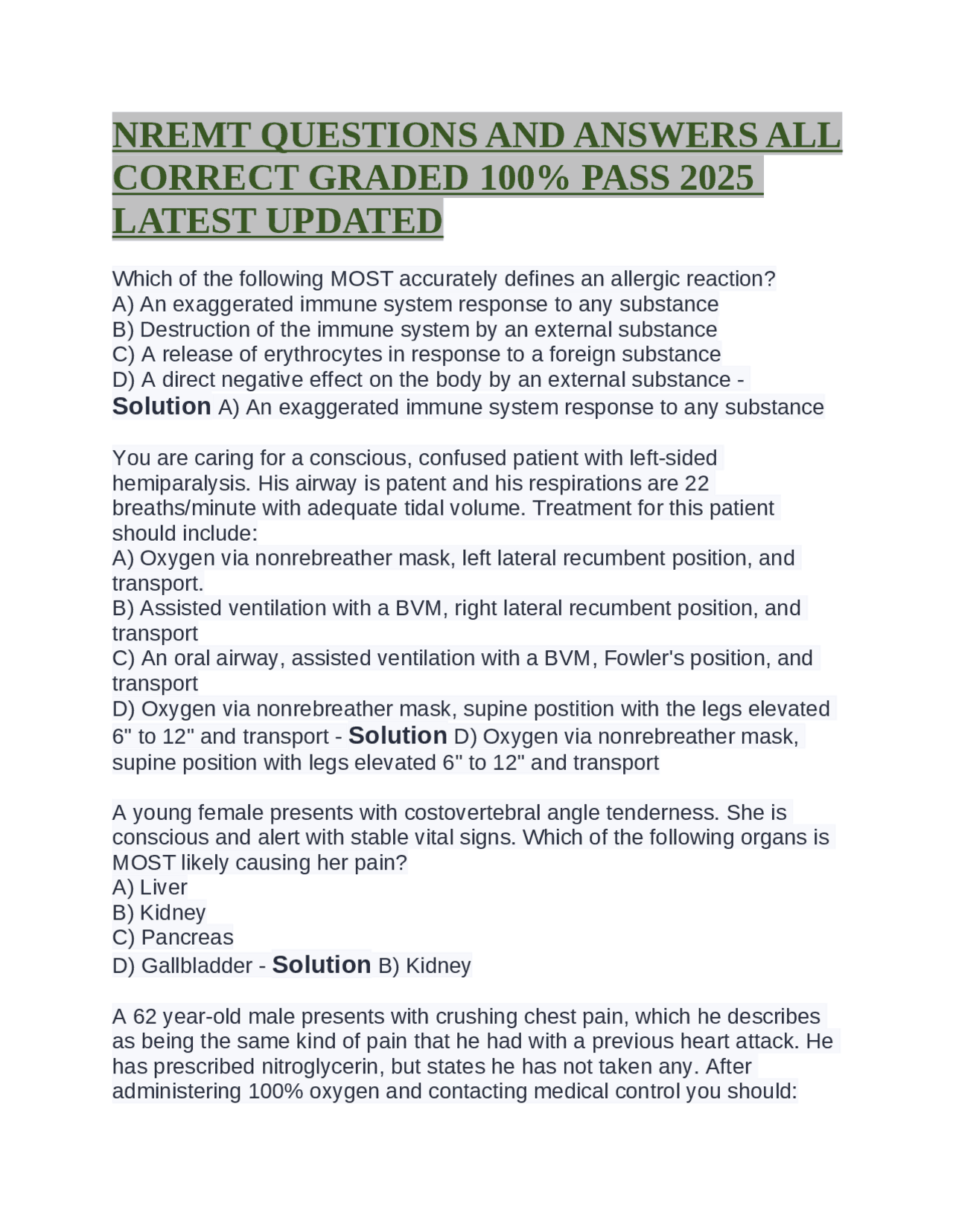 NREMT Practice Questions and Answers: Comprehensive Guide for EMT Exam ...
