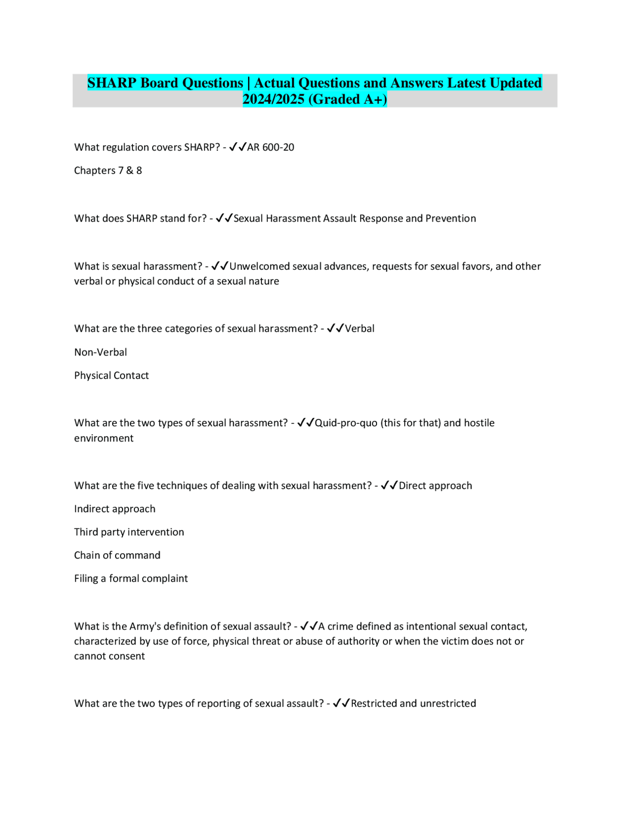 SHARP Board Questions | Actual Questions and Answers Latest Updated ...