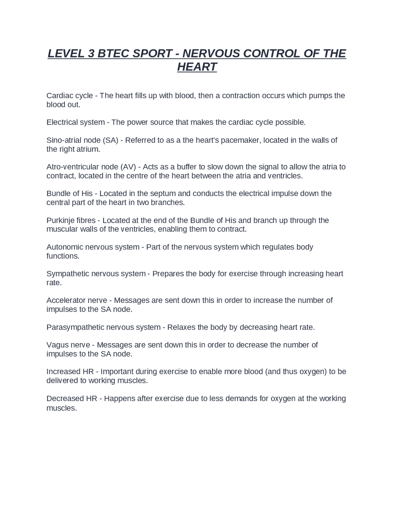 LEVEL 3 BTEC SPORT - NERVOUS CONTROL OF THE HEART | Exams Advanced ...