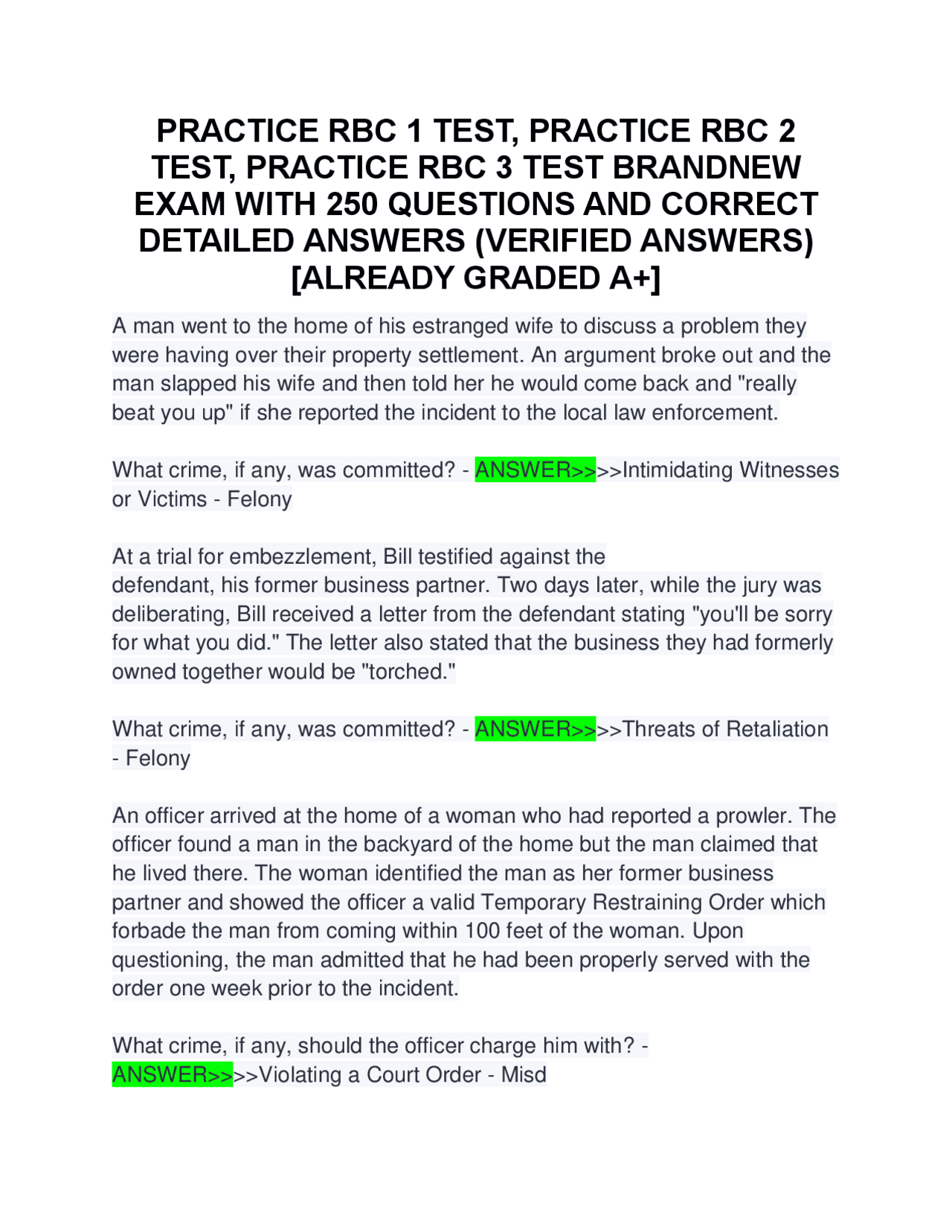 PRACTICE RBC 1 TEST, PRACTICE RBC 2 TEST, PRACTICE RBC 3 TEST BRANDNEW ...