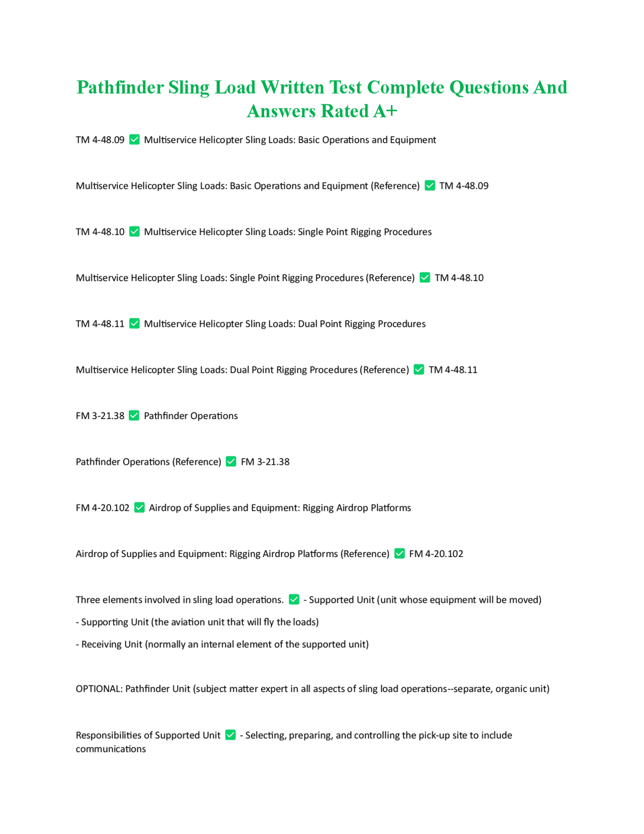 Pathfinder Sling Load Written Test Complete Questions And Answers Rated ...