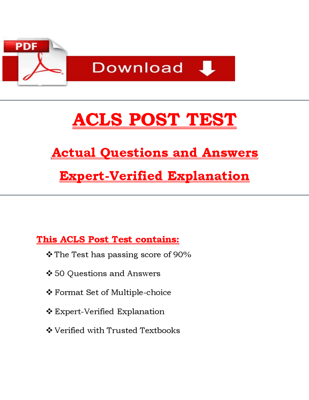 AHA ACLS Post Test Answer Key (2025 / 2026) Questions and Verified ...