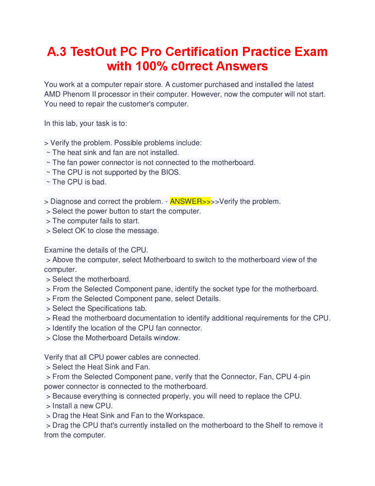 TestOut PC Pro Certification Practice Exam: Troubleshooting and ...