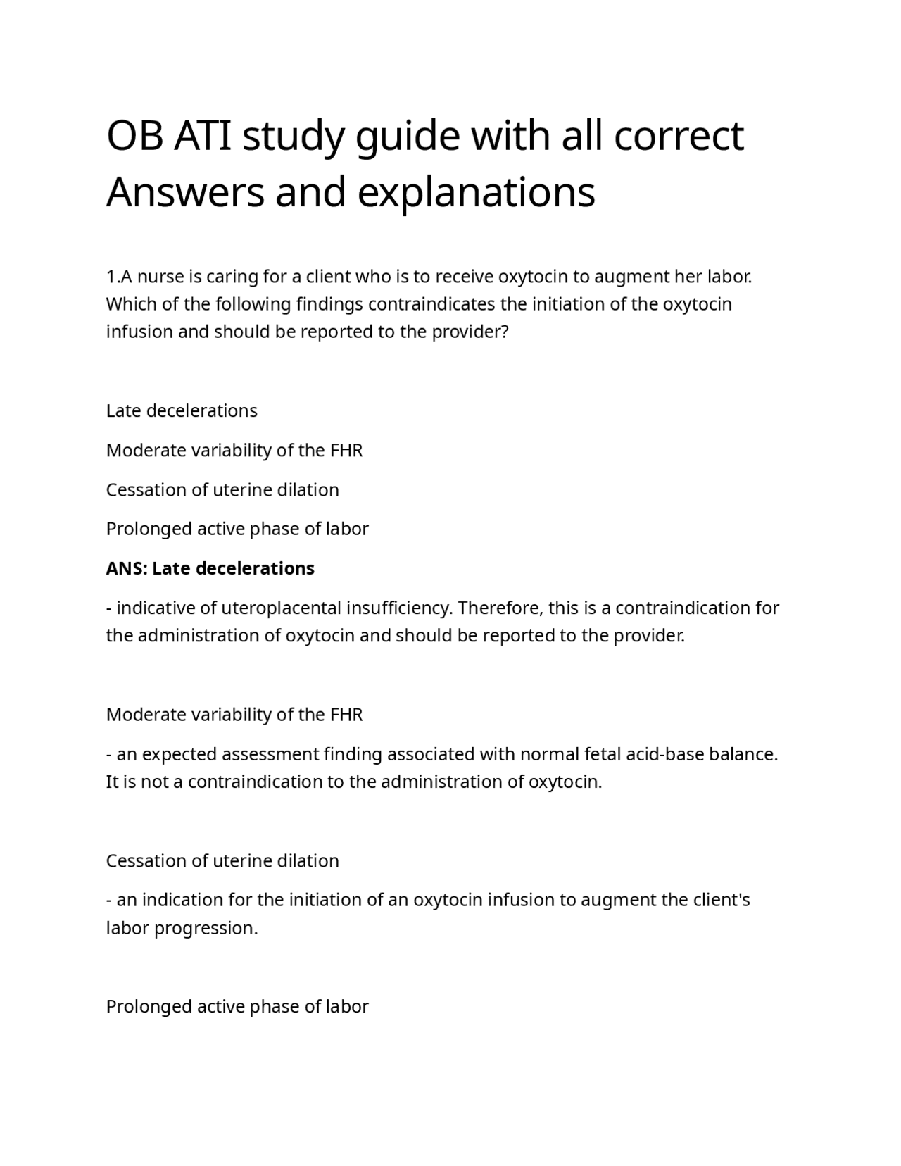 OB ATI study guide with all correct Answers and explanations | Exams ...