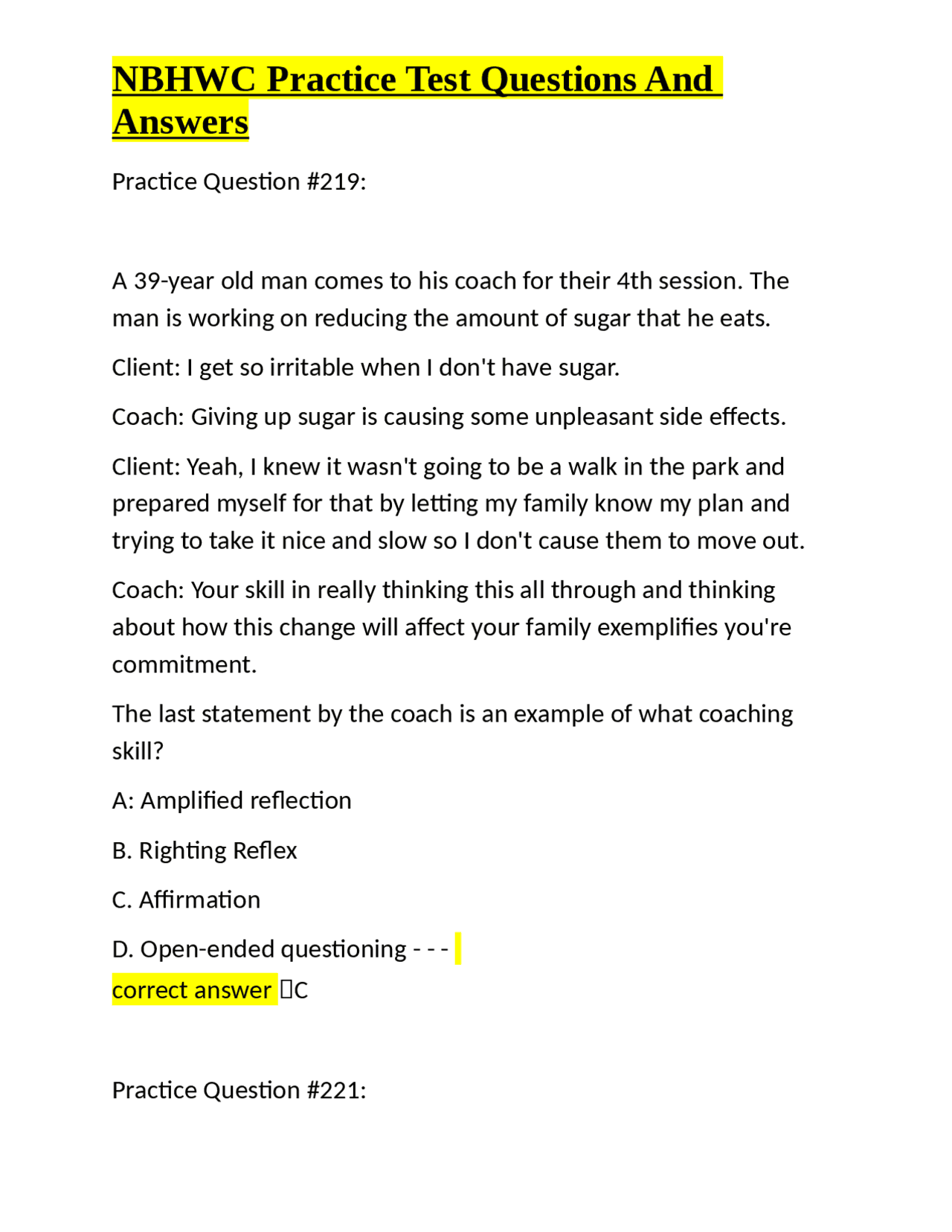 NBHWC Practice Test Questions and Answers: Coaching Skills, Health, and ...