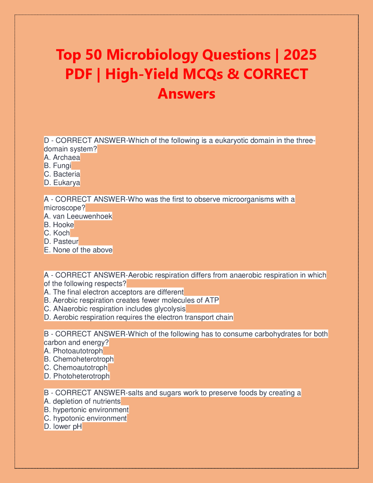 Top 50 Microbiology Questions | 2025 PDF | High-Yield MCQs & CORRECT ...