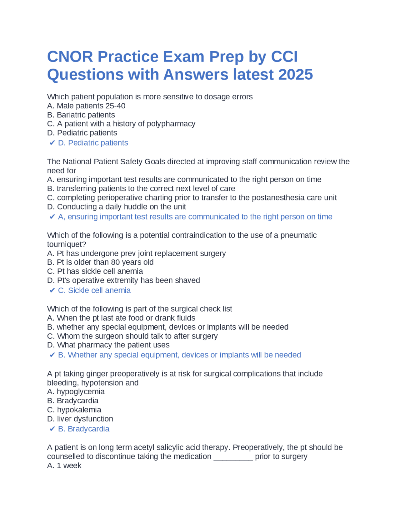 CNOR Practice Exam Prep: Questions with Answers (Latest 2025) | Exams ...