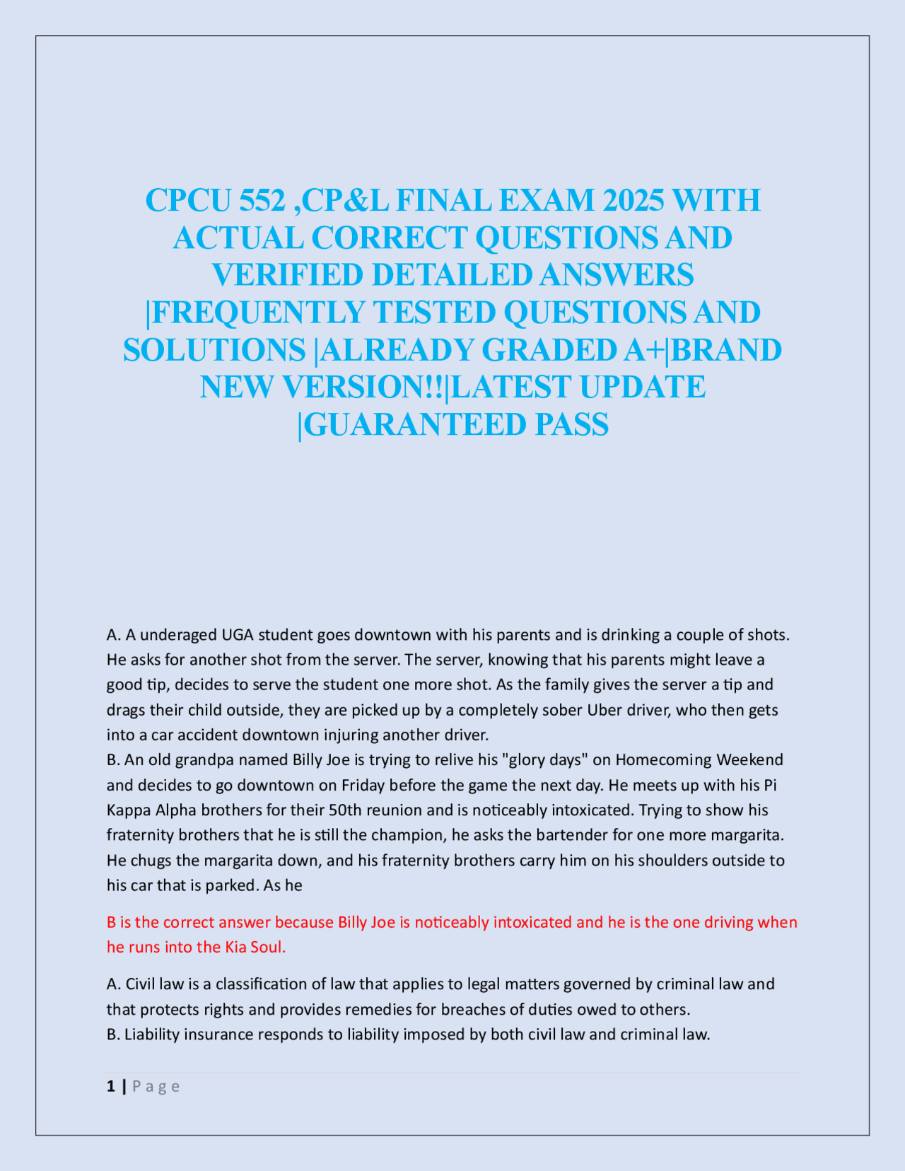 CPCU 552 ,CP&L FINAL EXAM 2025 | Exams Credit and Risk Management | Docsity