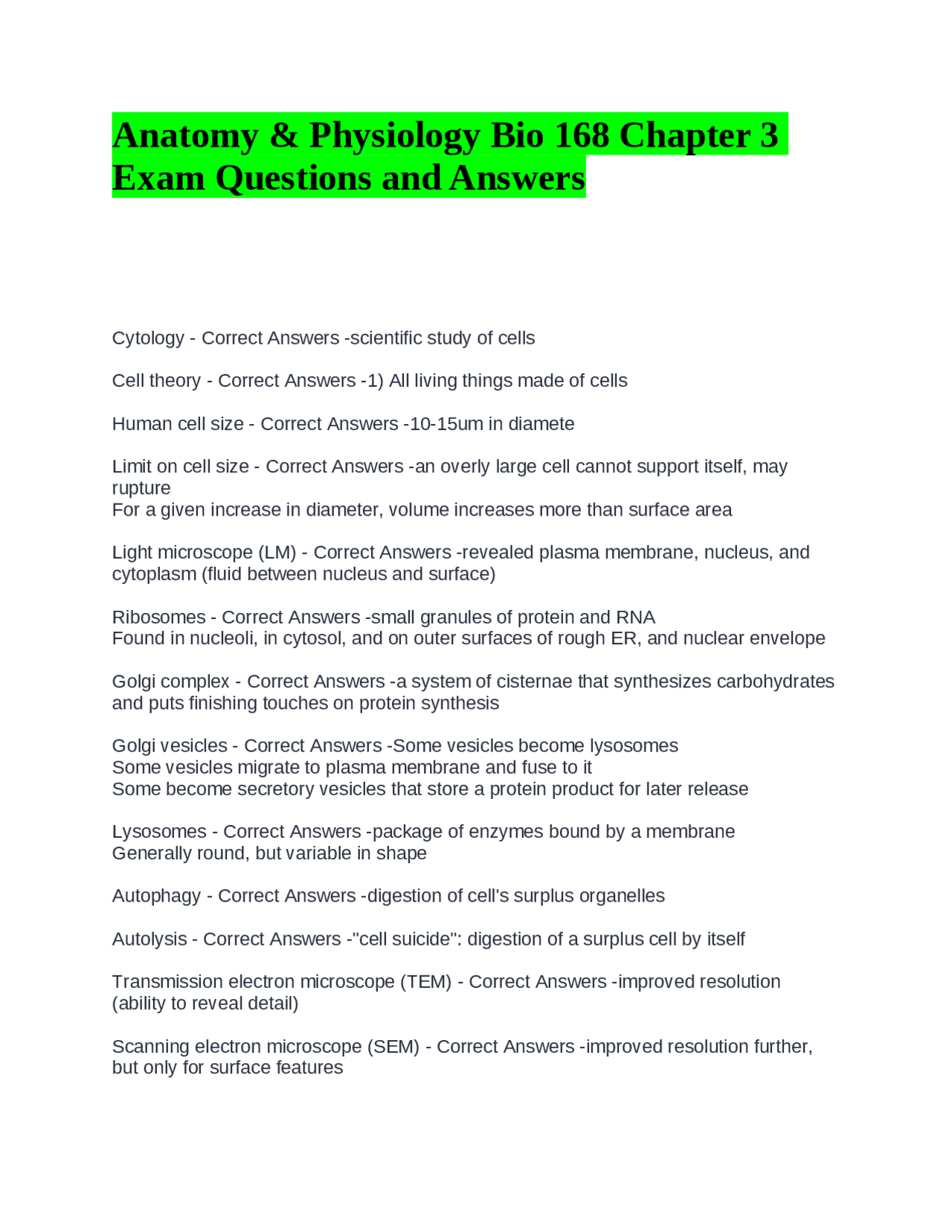 Anatomy & Physiology Bio 168 Chapter 3 Exam Questions and Answers ...