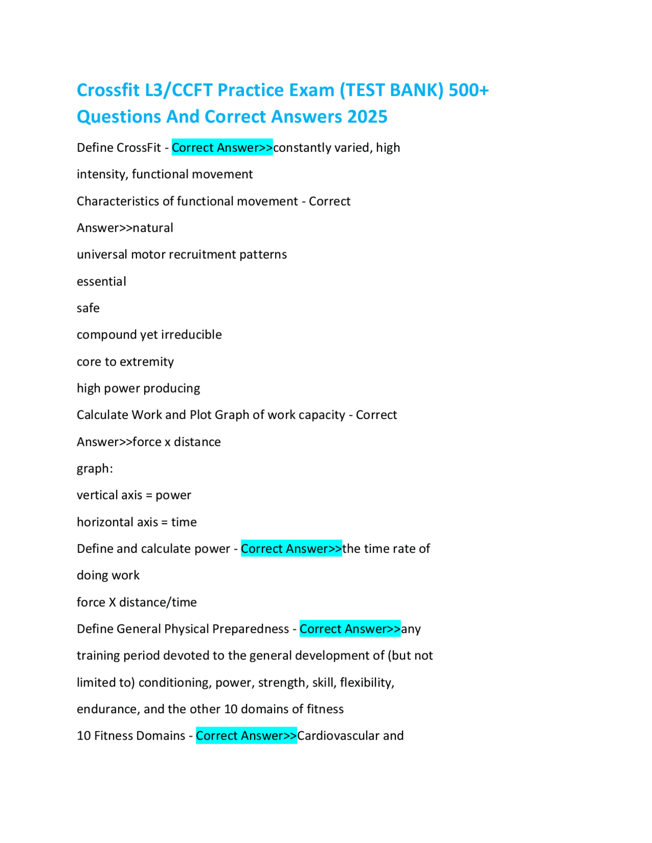 Crossfit L3/CCFT Practice Exam (TEST BANK) 500+ Questions And Correct ...