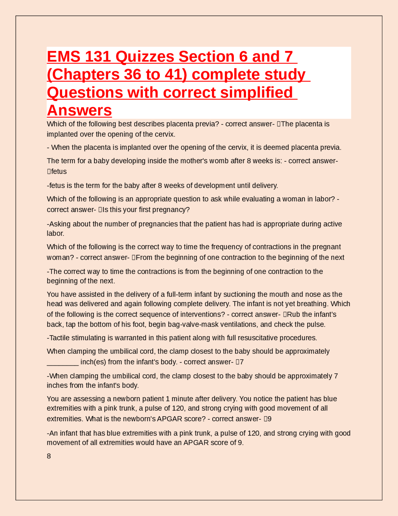 EMS 131 Quizzes Section 6 and 7 (Chapters 36 to 41) complete study ...