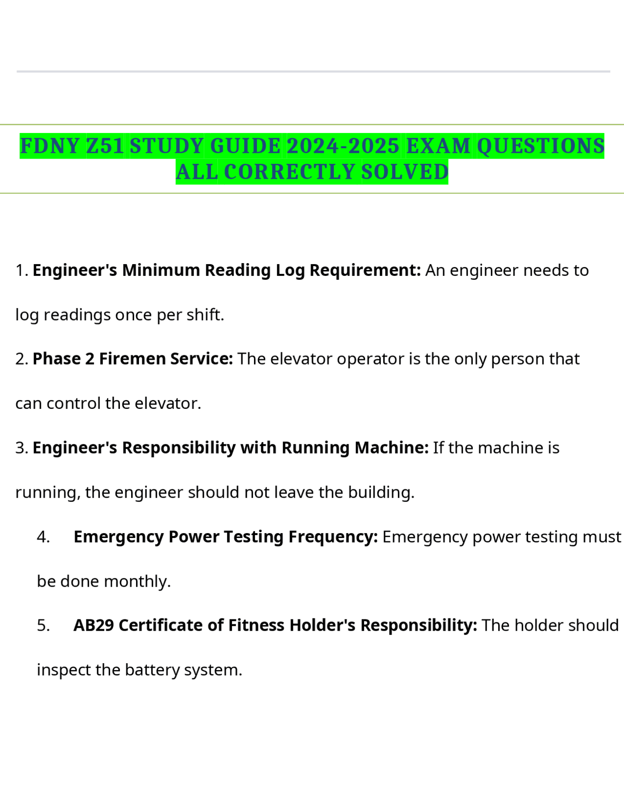 FDNY Z51 STUDY GUIDE 2024-2025 EXAM QUESTIONS ALL CORRECTLY SOLVED ...