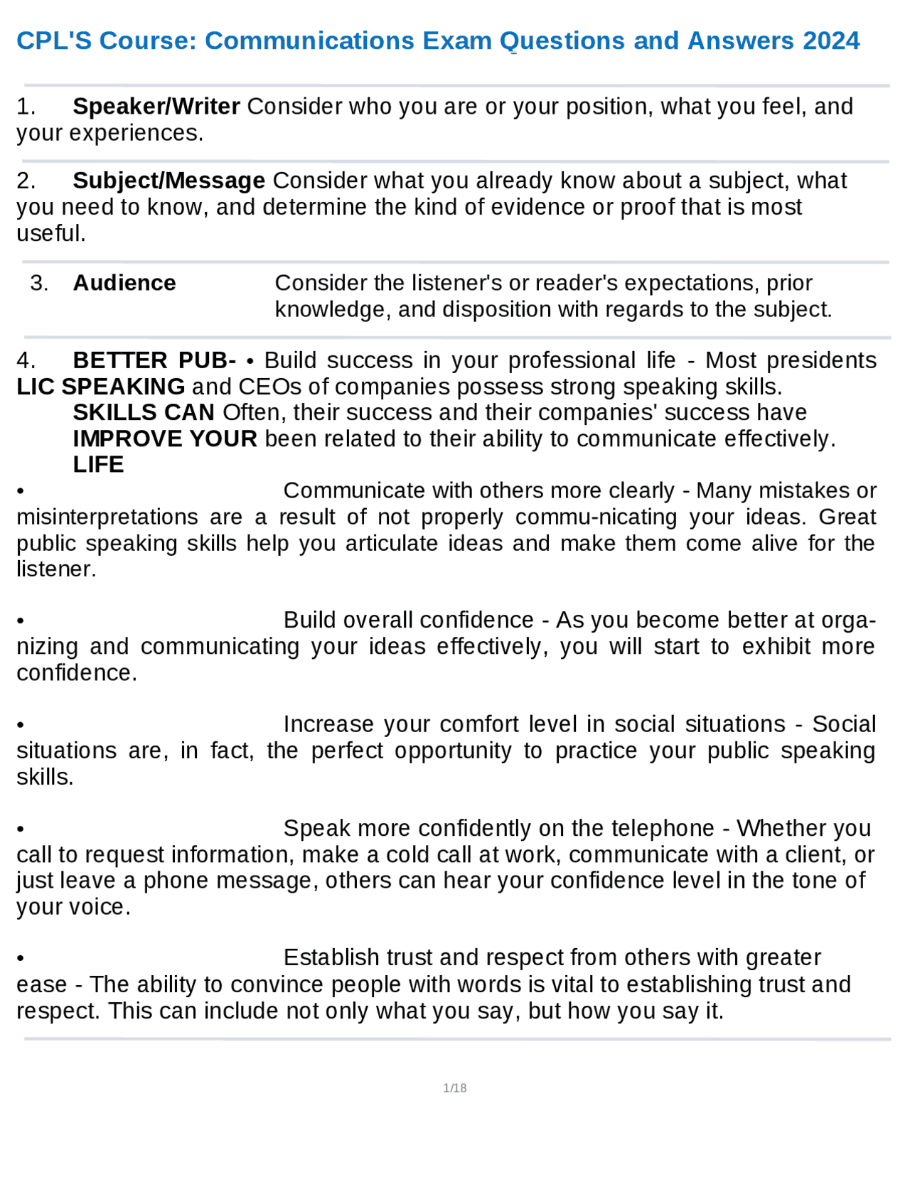 CPL'S Course: Communications Exam Questions and Answers 2024 | Exams ...