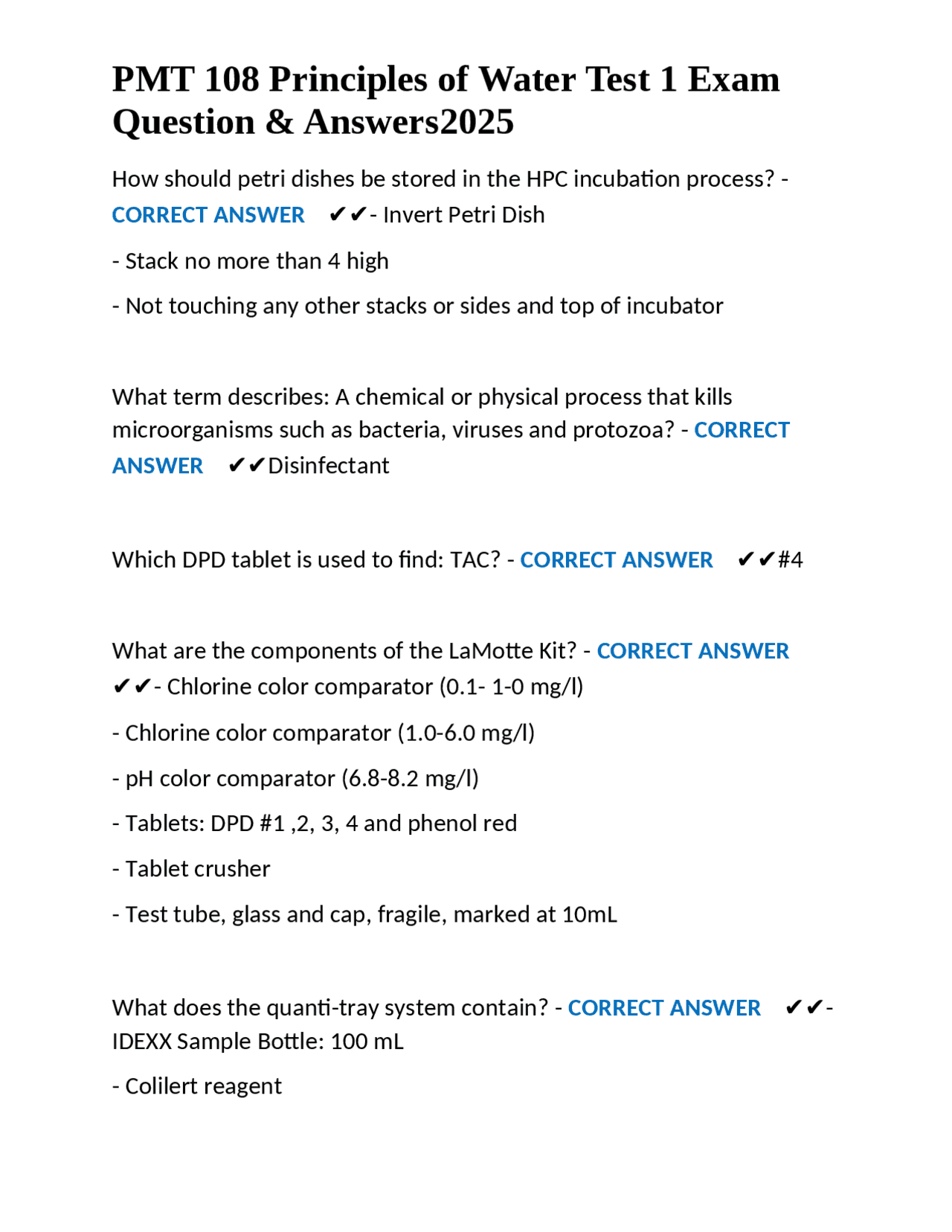 PMT 108 Principles of Water Test 1 Exam Question & Answers2025 | Exams ...
