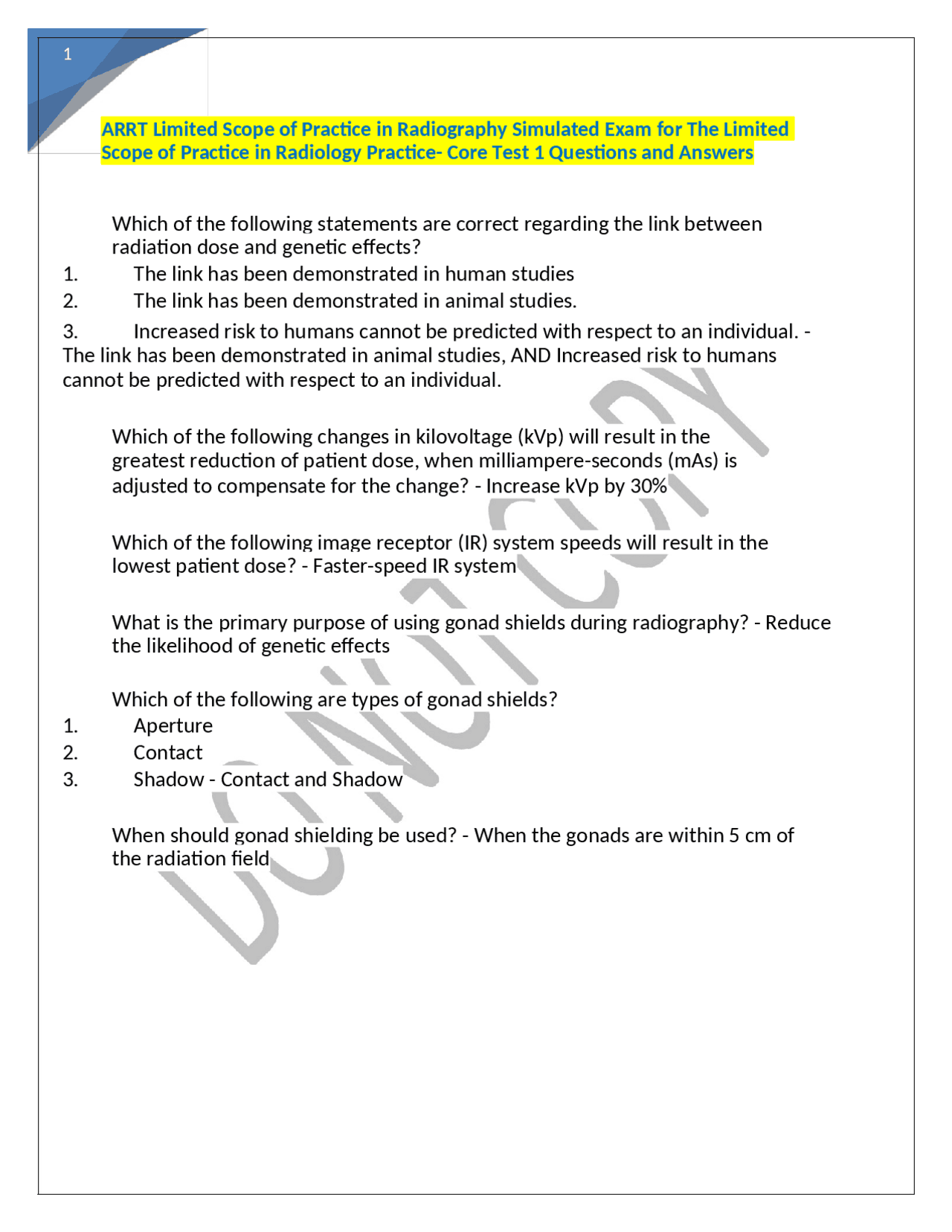 ARRT Limited Scope of Practice in Radiography Simulated Exam for The ...
