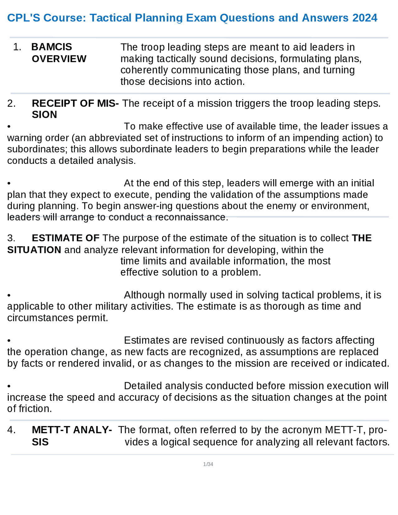 CPL'S Course: Tactical Planning Exam Questions and Answers 2024 | Exams ...