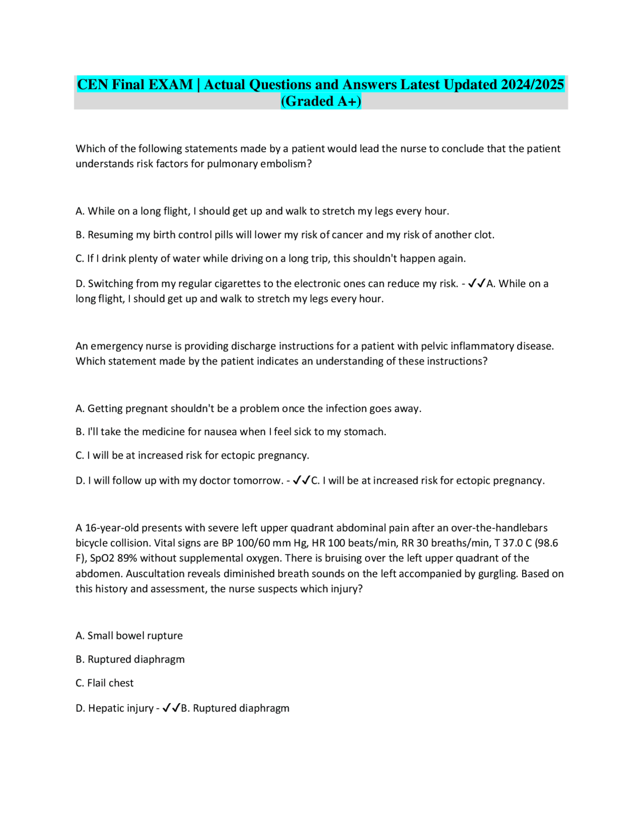 CEN Final EXAM | Actual Questions and Answers Latest Updated 2024/2025 ...