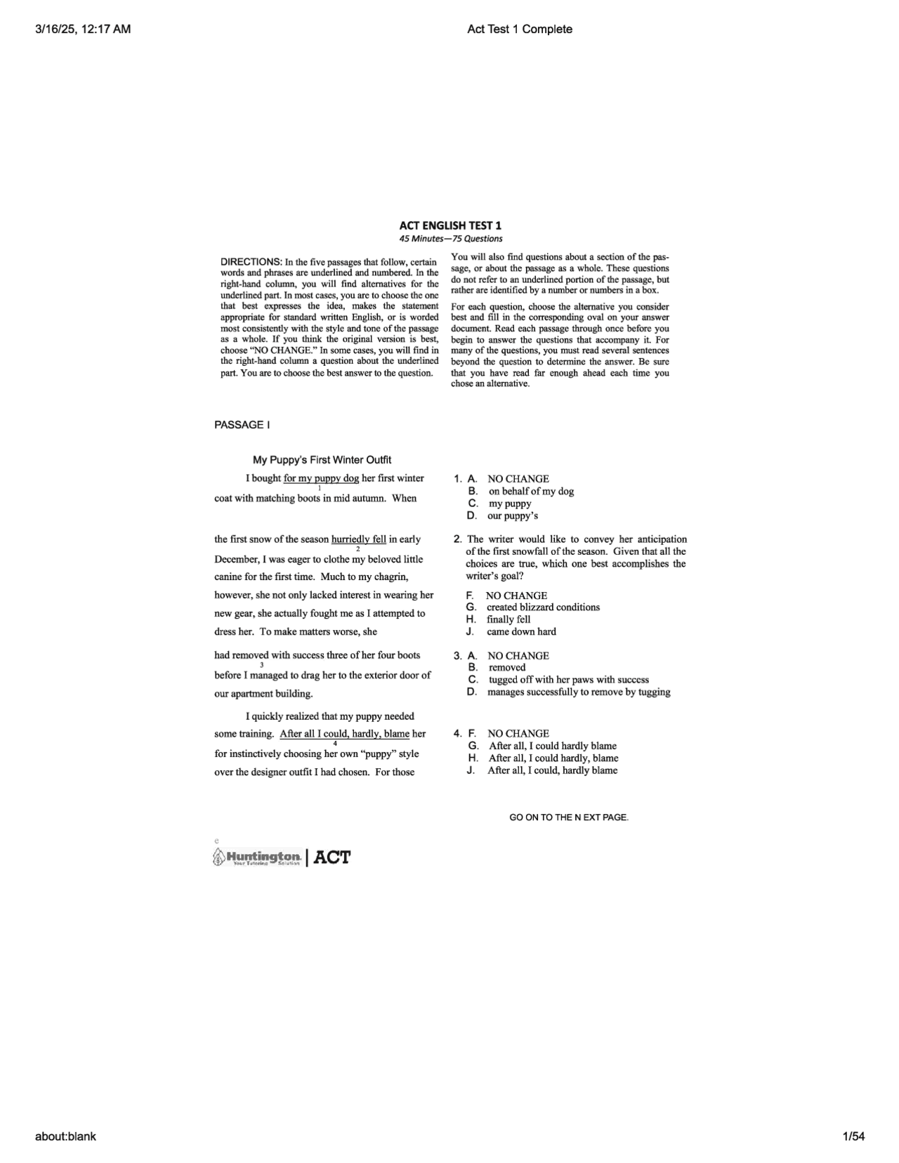 Act Test 1 Complete-English Composition. | Quizzes English Literature ...