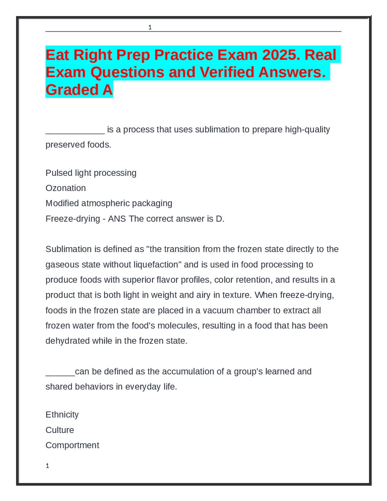 Eat Right Prep Practice Exam 2025: Food Science and Nutrition Questions ...